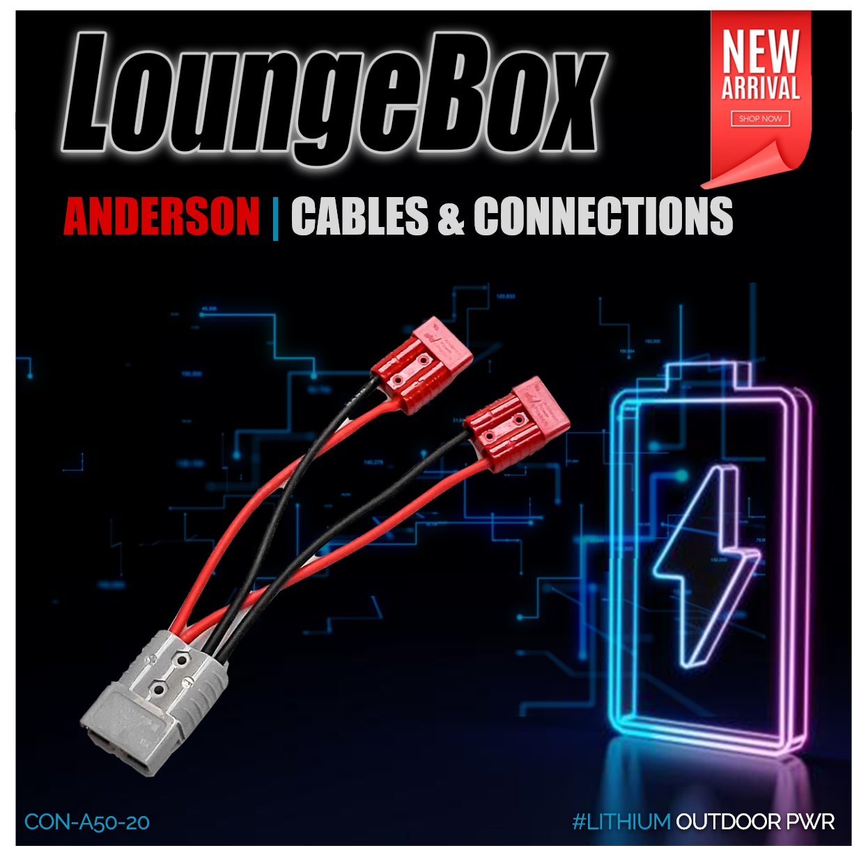 2x Anderson 50A Red Con | 100A Y Power cable 250mm | Anderson 120A Grey ...